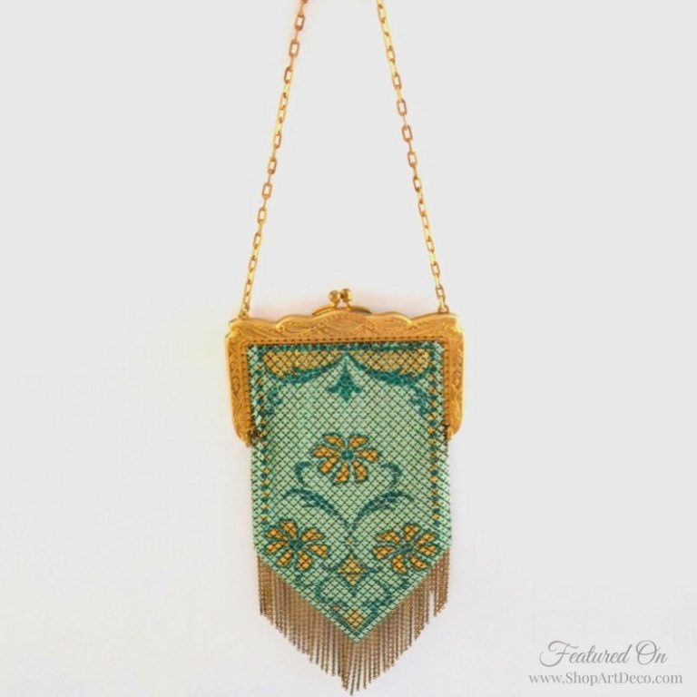 Antique Teal + Gold Flapper Purse | 1920s Mandalian Bag | Deco Shop